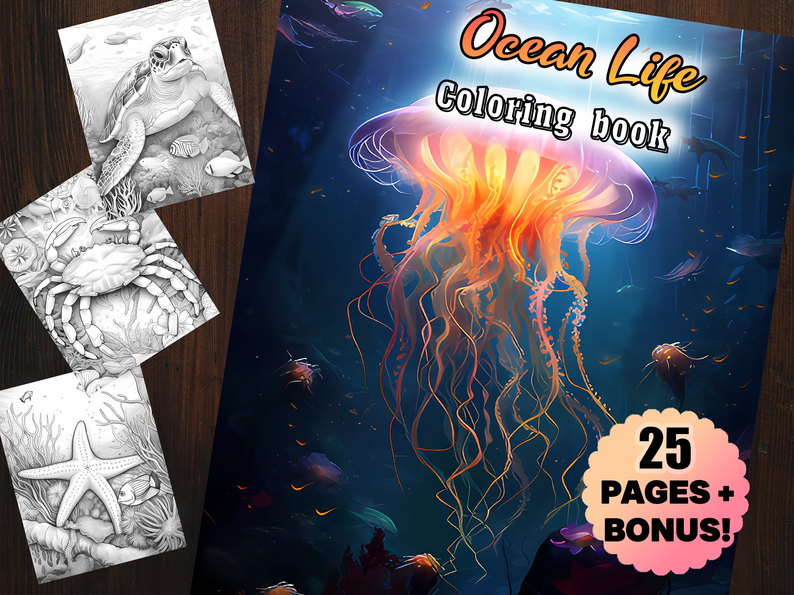 25 Ocean Life Sea Creatures Coloring Book for Adults Digital Kids ...