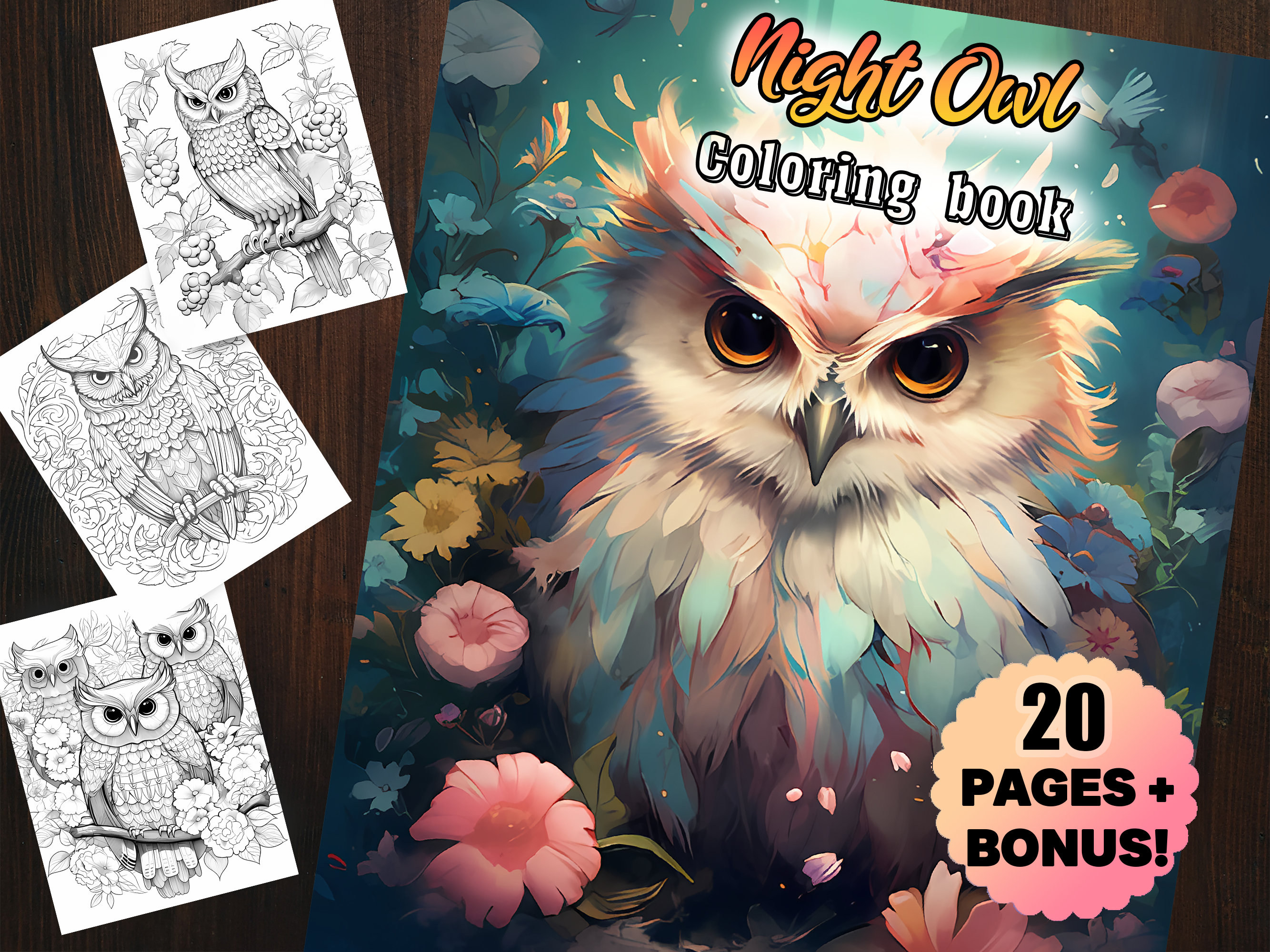 20 Night Owl Nature Exotic Bird Coloring Book for Adults Digital Kids ...