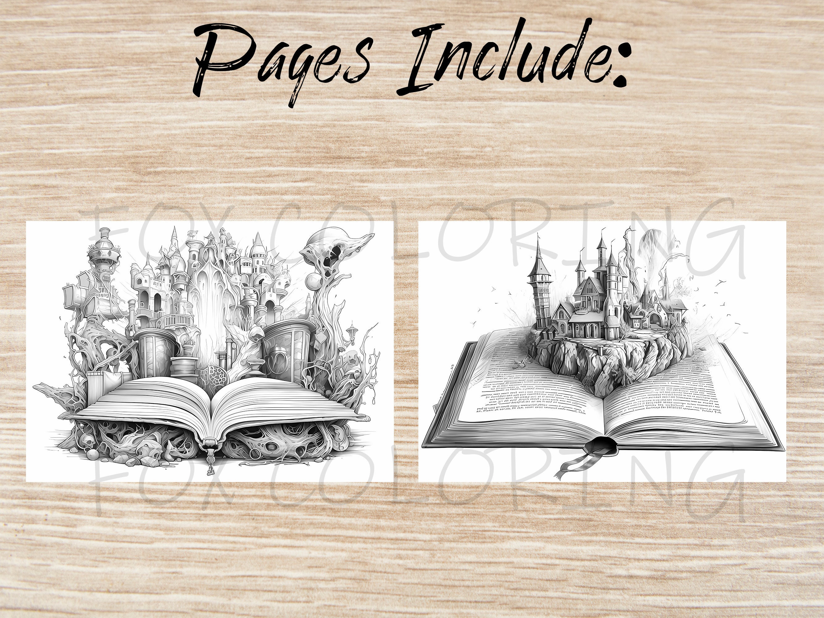 25 Magic Book Wizard Spellbook Fantasy Coloring Book for Adults Digital ...