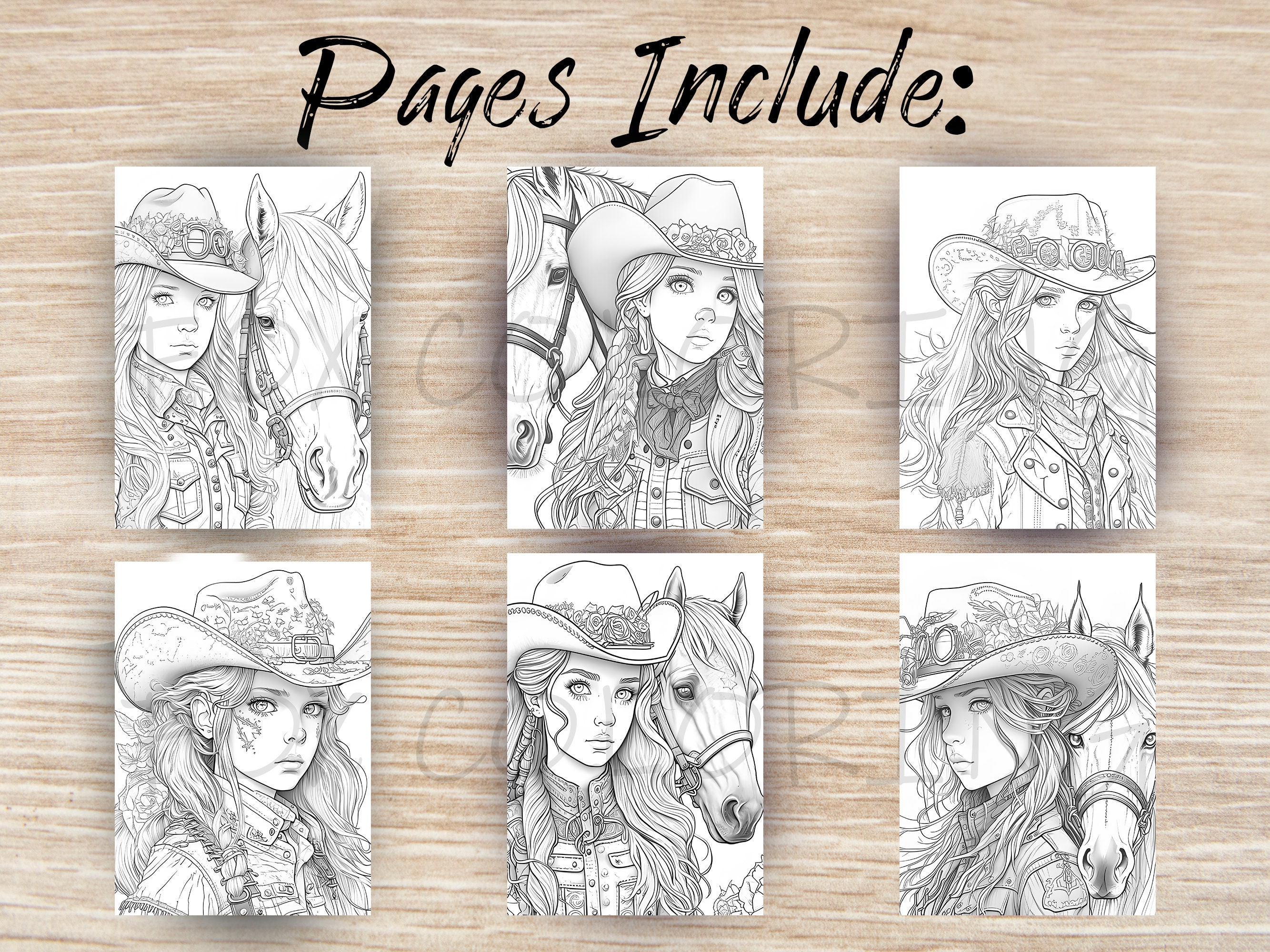 25 Cowgirl Cuties Wild West Fantasy Coloring Book for Adults Digital ...