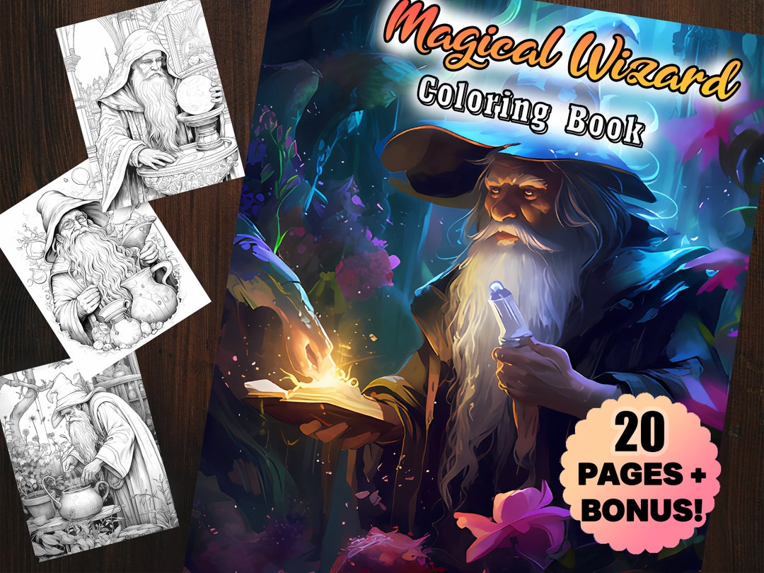 20 Magical Wizard Fantasy Coloring Book for Adults Digital Kids Warlock ...