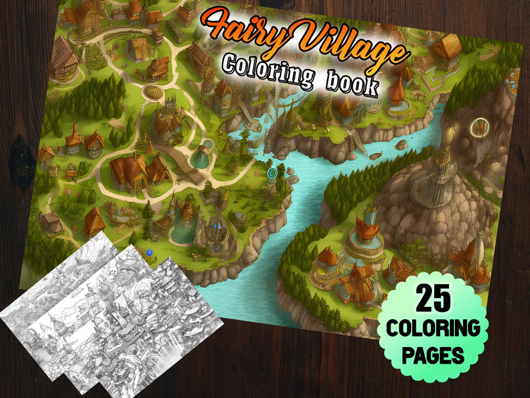 25 Fairy Village Fantasy Map Coloring Page Kids Adults Coloring Kingdom ...