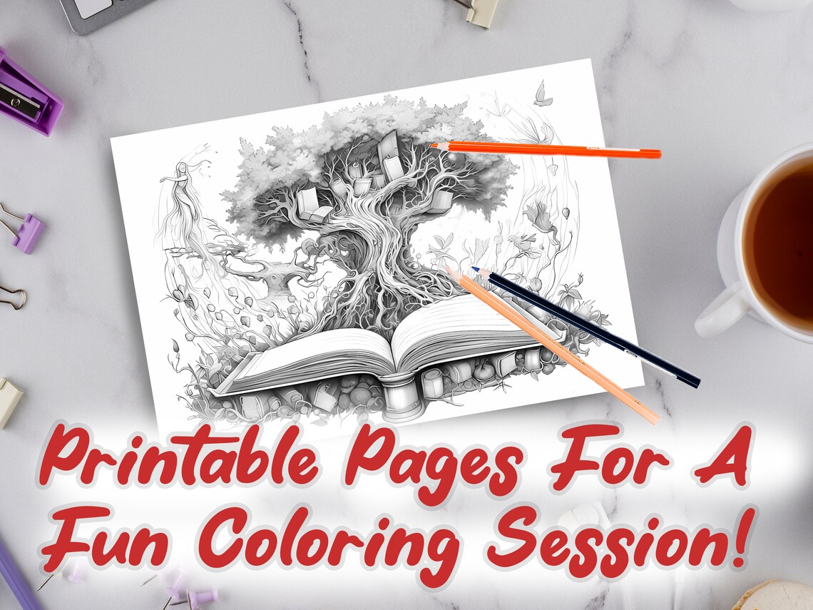 25 Magic Book Wizard Spellbook Fantasy Coloring Book for Adults Digital ...