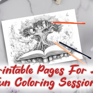 25 Magic Book Wizard Spellbook Fantasy Coloring Book for Adults Digital ...