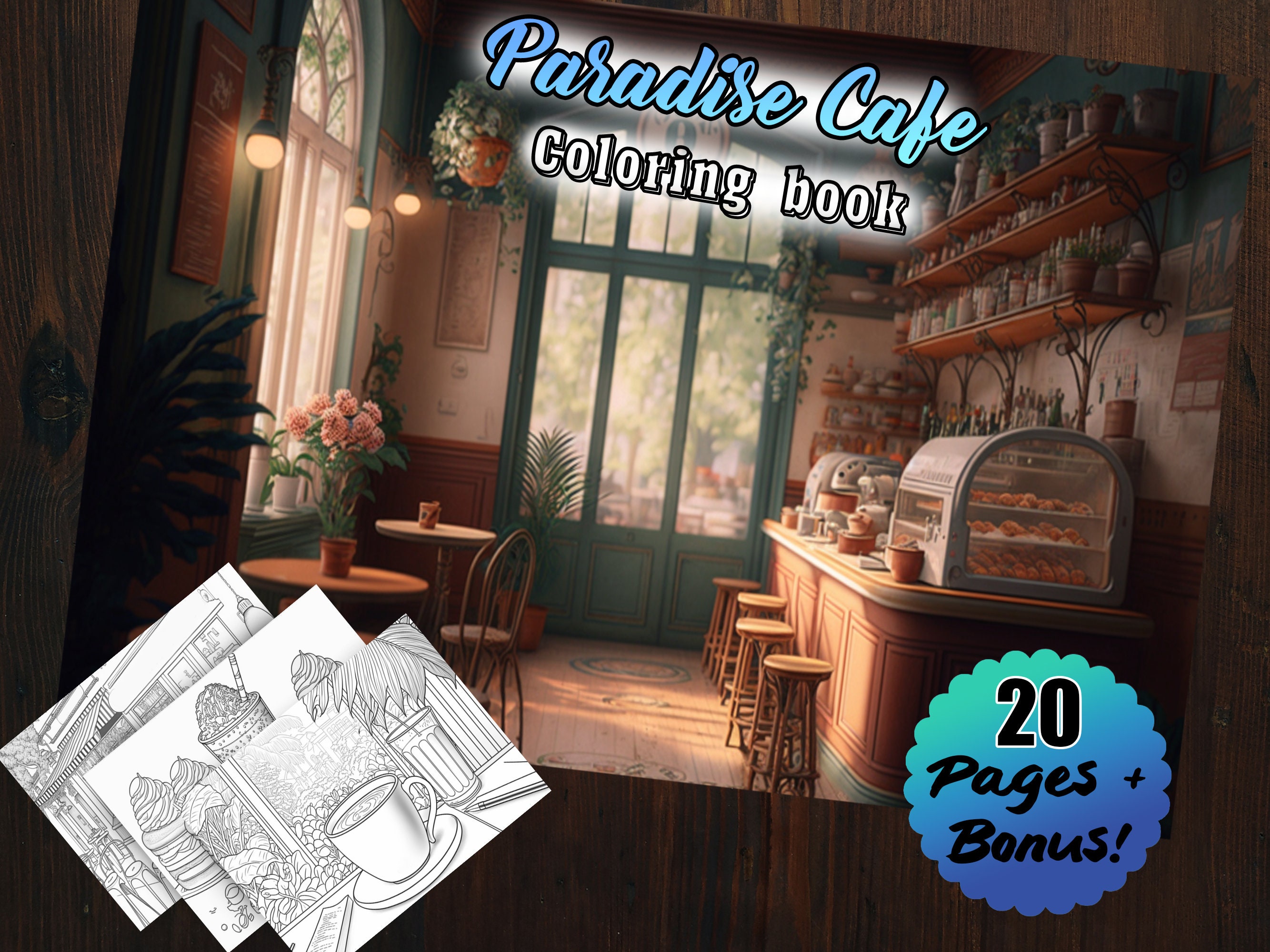 20 Paradise Cafe Fantasy Coffee Shop Coloring Book for Adults Digital ...