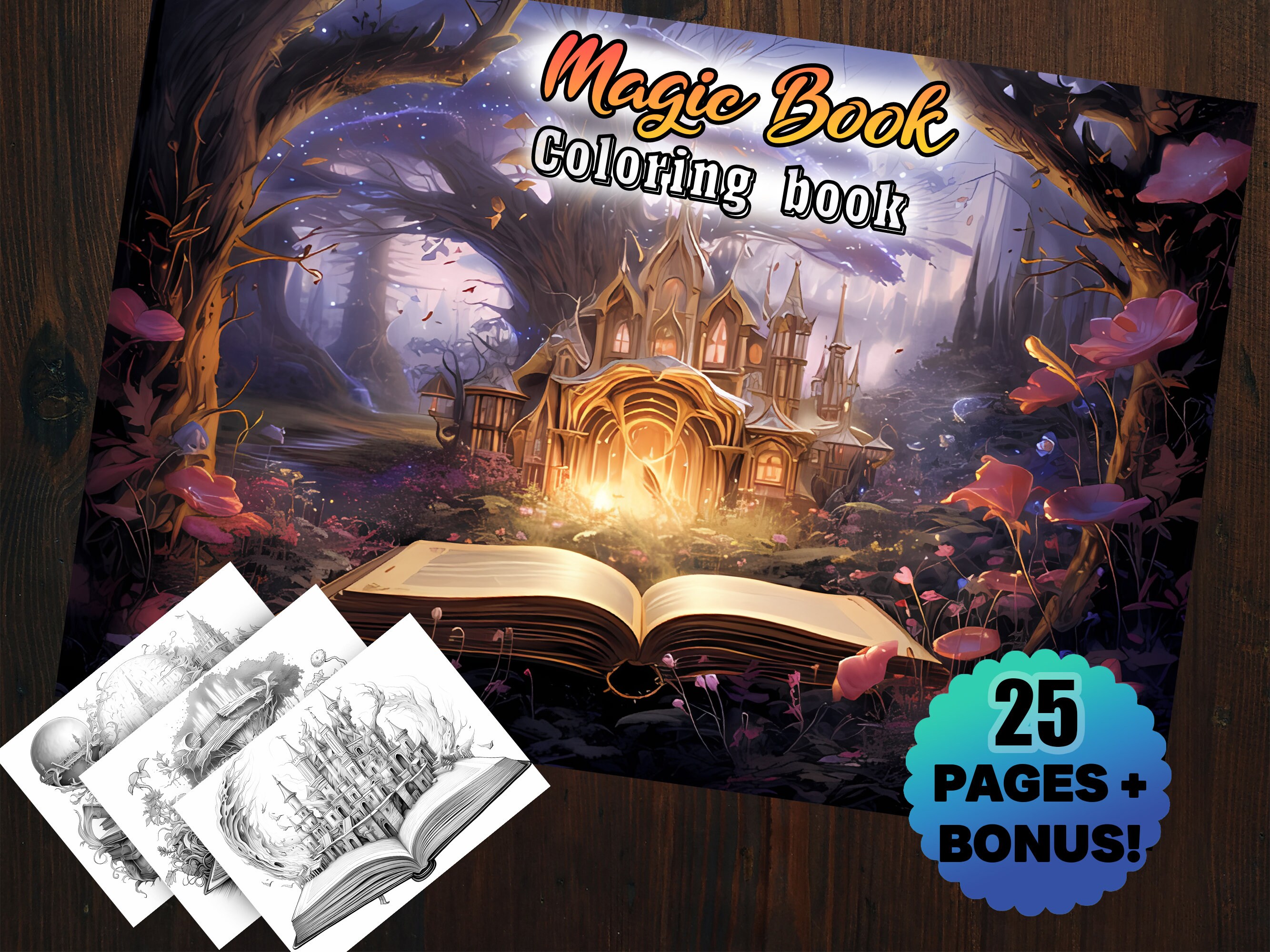 25 Magic Book Wizard Spellbook Fantasy Coloring Book for Adults Digital ...