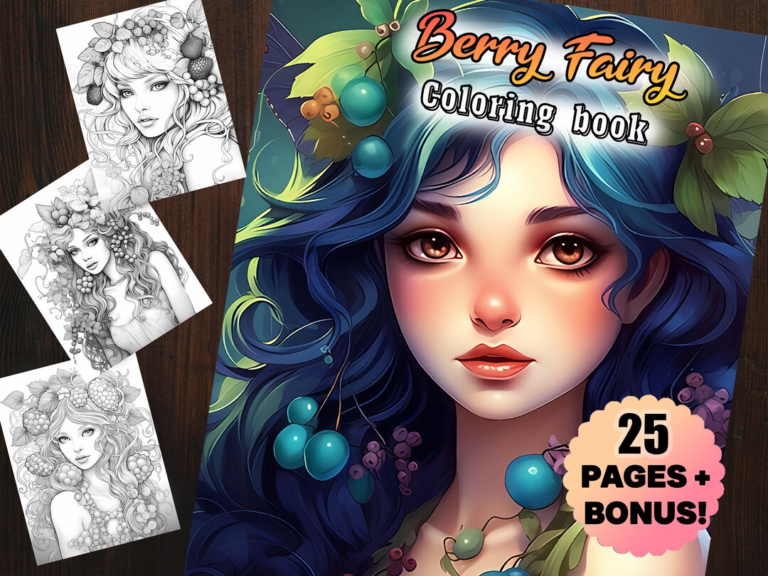 25 Berry Fairy Girl Fae Fantasy Flower Coloring Book for Adults Kids ...