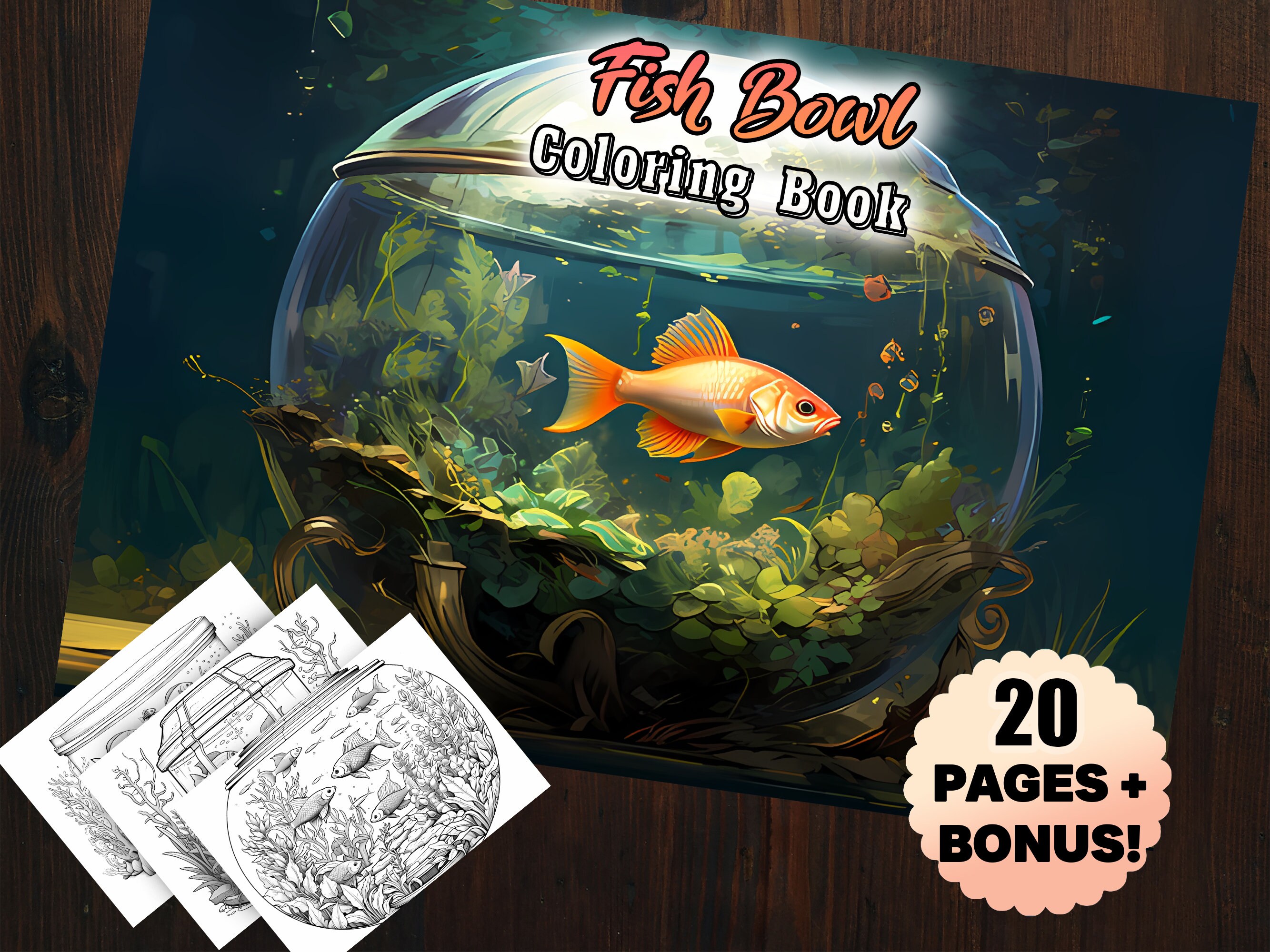 20 Fish Bowl Animal Coloring Book for Adults Digital Kids Aquatic Pets ...