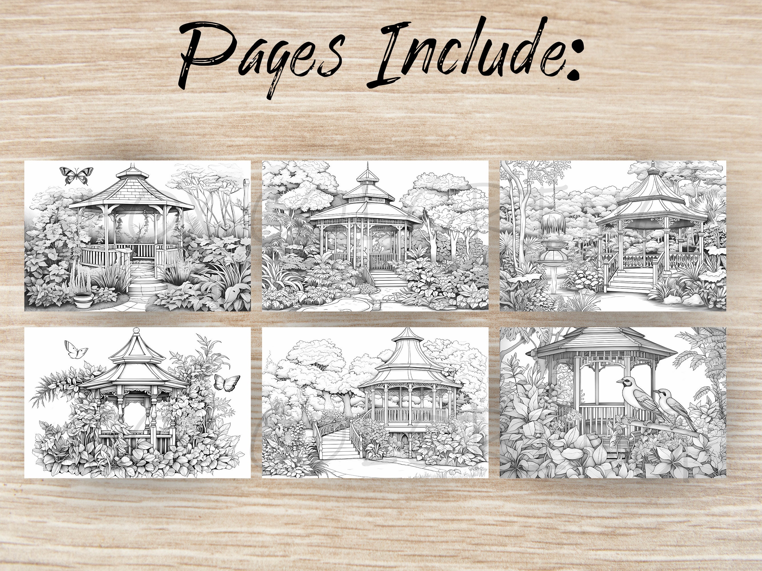25 Floral Gazebo Nature Coloring Book Pages Adults Digital Kids Garden ...