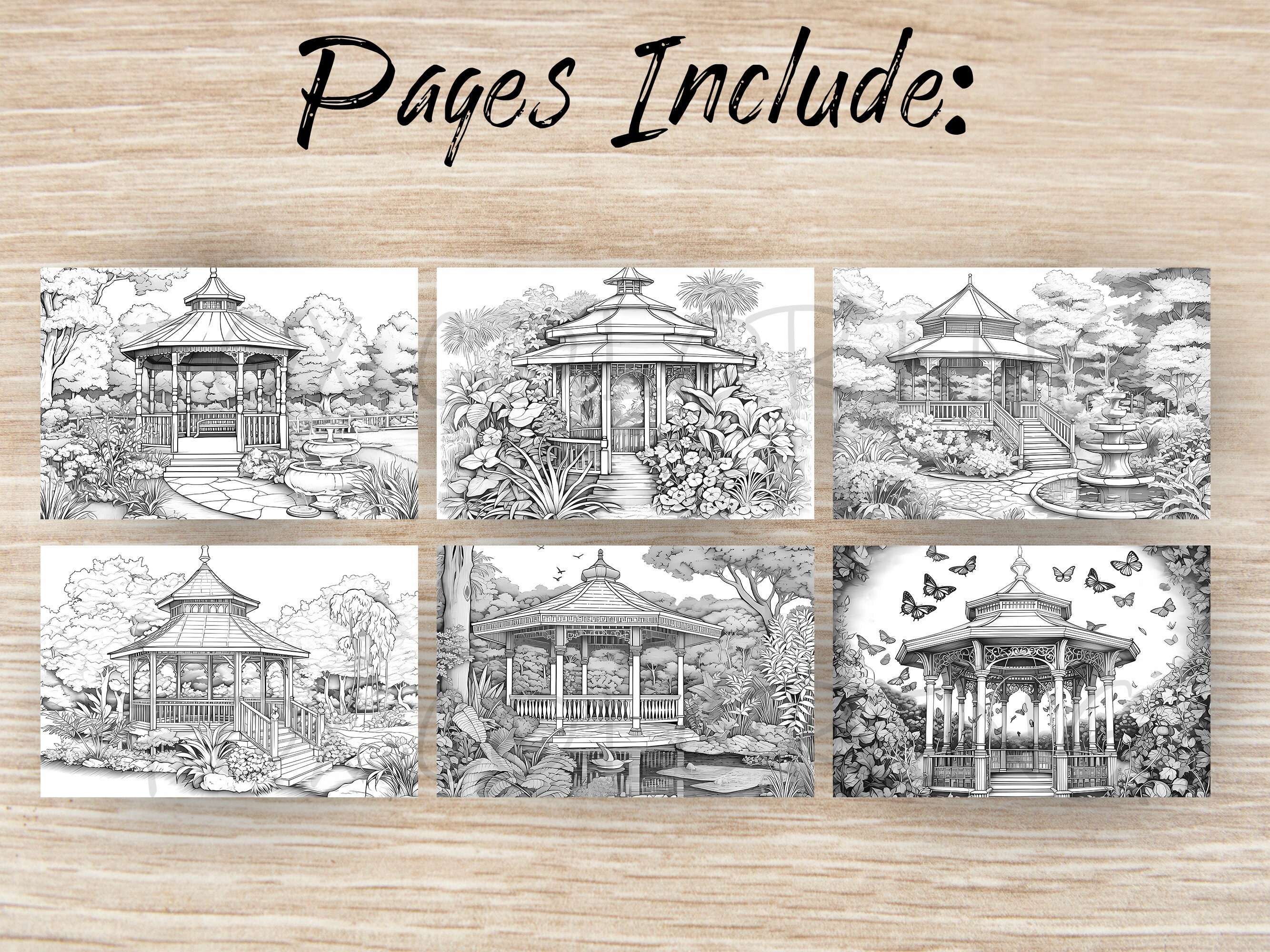 25 Floral Gazebo Nature Coloring Book Pages Adults Digital Kids Garden ...