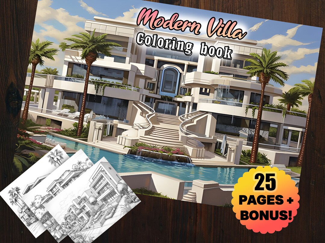 25 Modern Villa Architecture Coloring Book for Adults Digital Kids Big ...