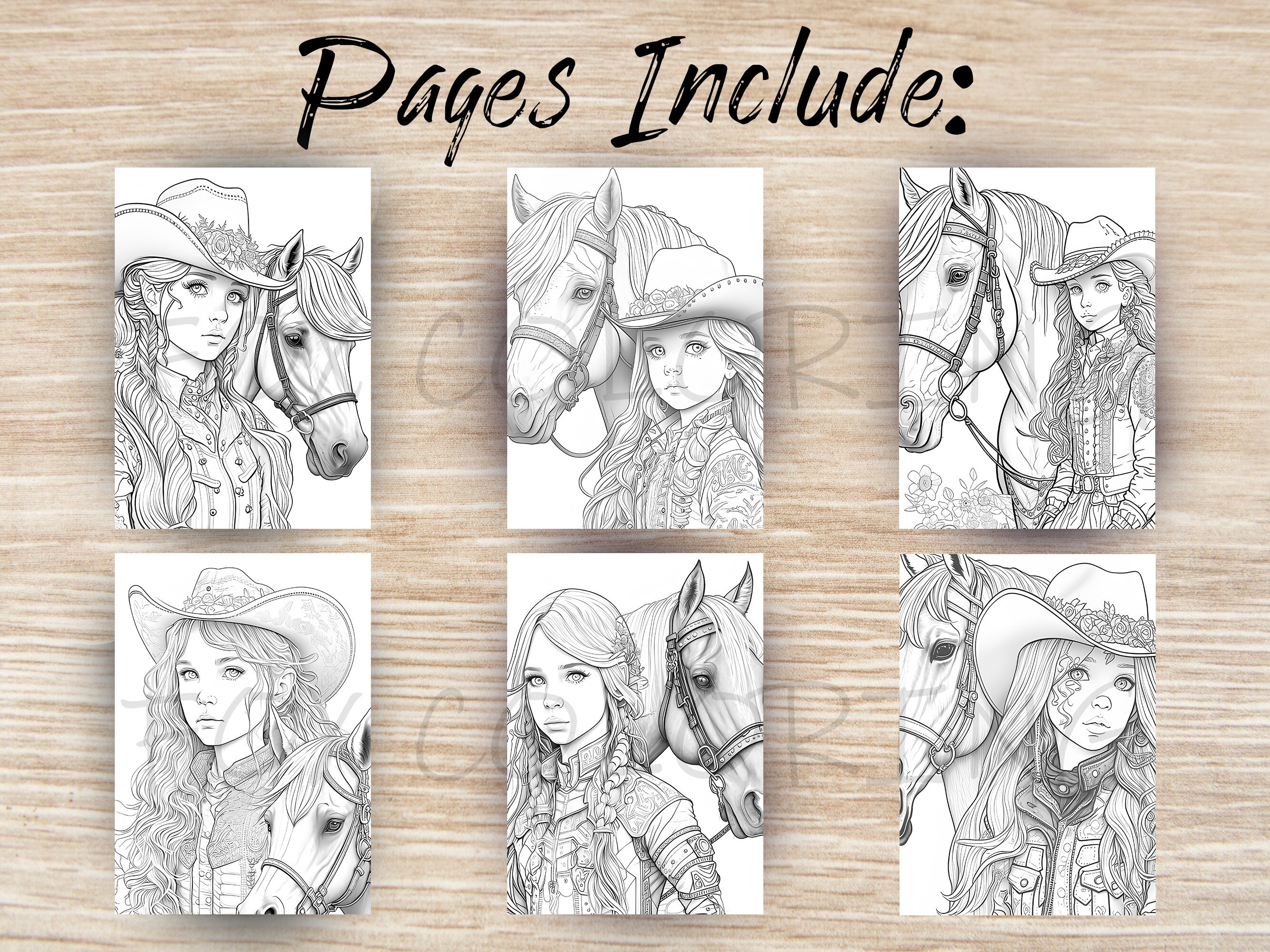 25 Cowgirl Cuties Wild West Fantasy Coloring Book for Adults Digital ...