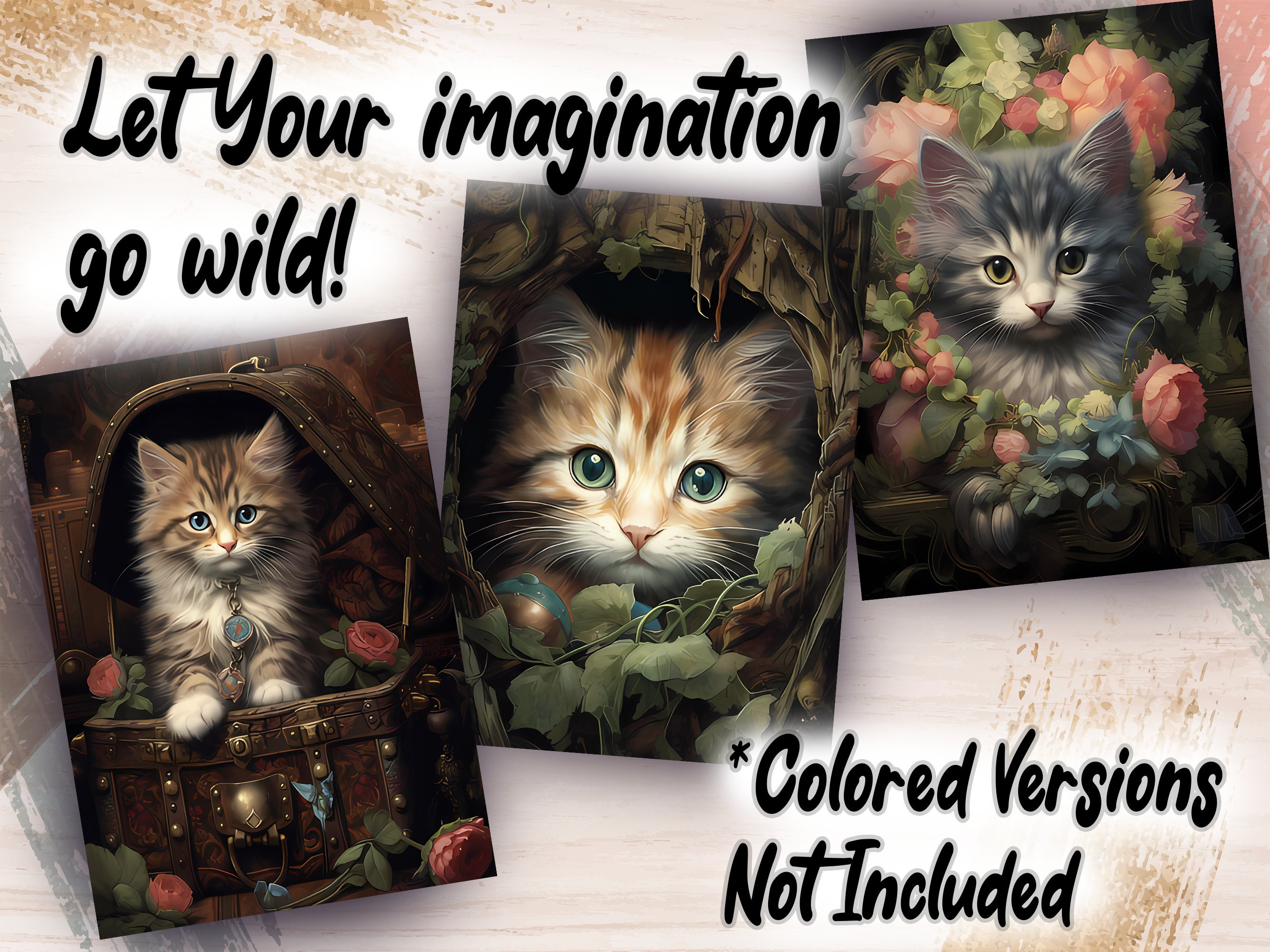 25 Cute Kittens Adorable Feline Cats Coloring Book for Adults Digital ...