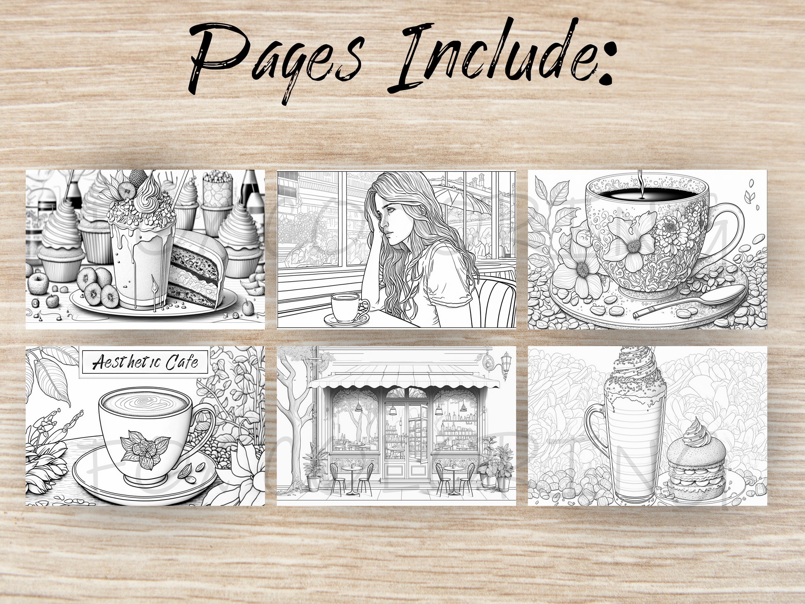 20 Paradise Cafe Fantasy Coffee Shop Coloring Book for Adults Digital ...