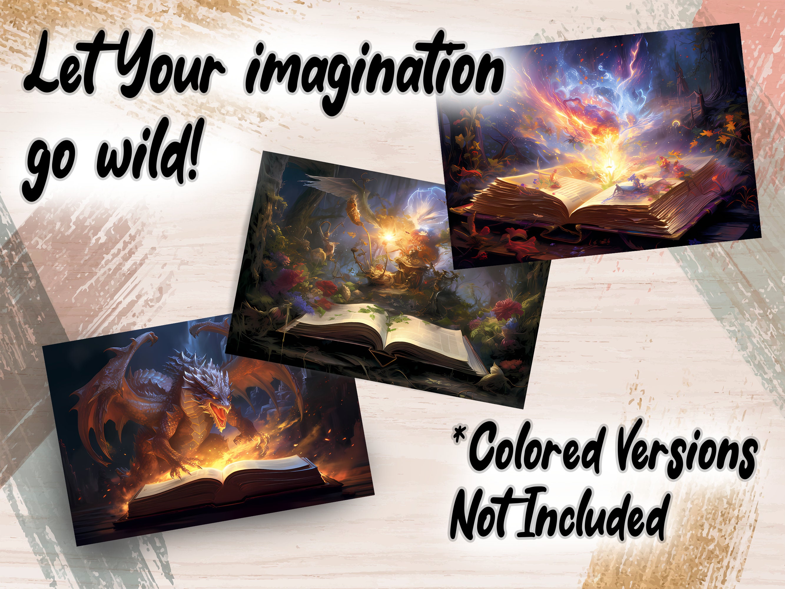 25 Magic Book Wizard Spellbook Fantasy Coloring Book for Adults Digital ...