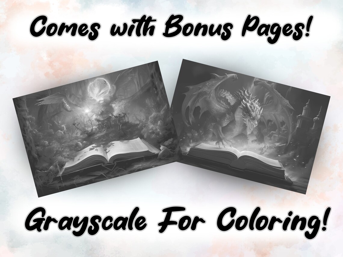 25 Magic Book Wizard Spellbook Fantasy Coloring Book for Adults Digital ...