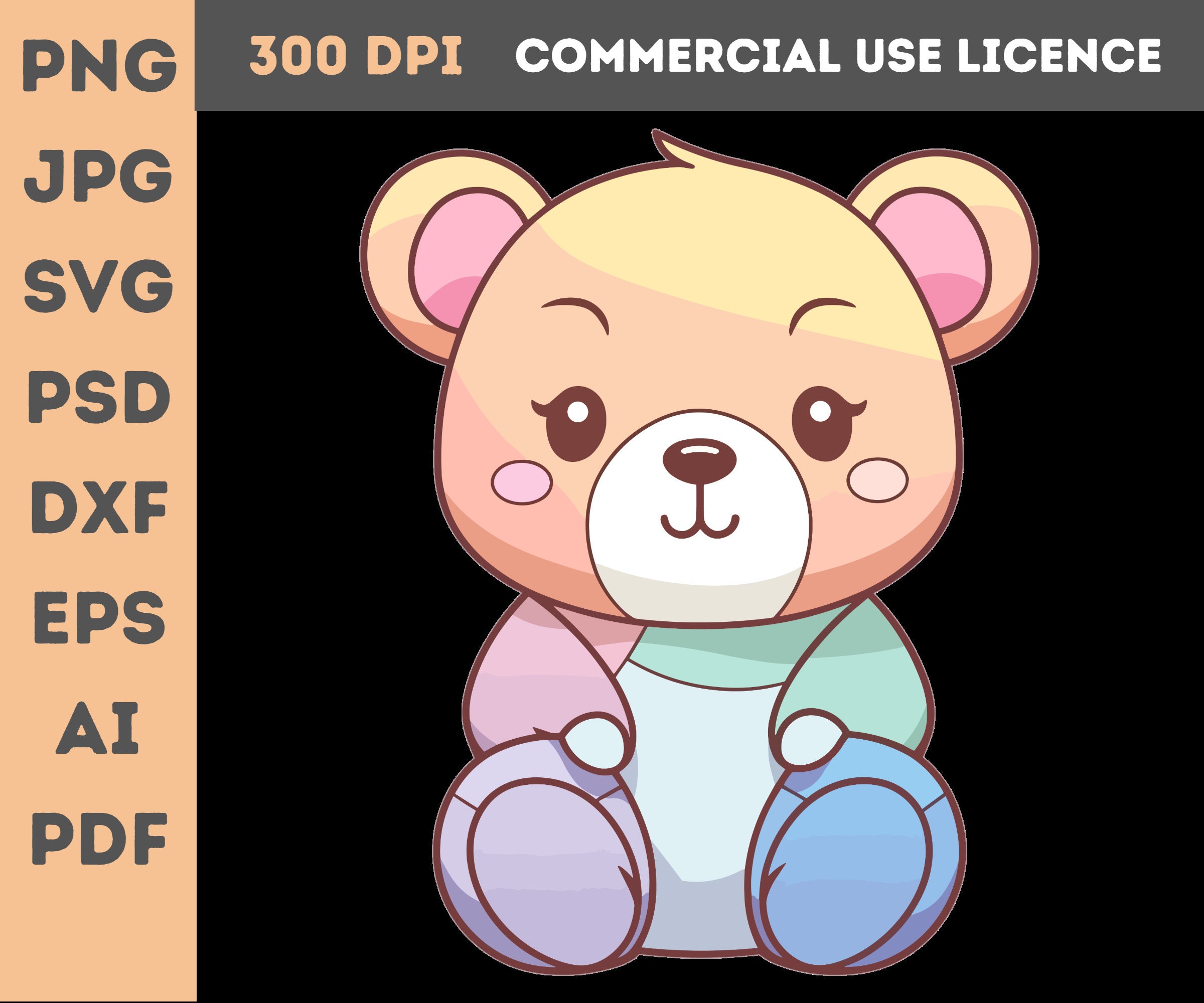 Cute Kawaii Bear Clipart in Format Png Jpg Svg Pds Dxf Eps - Etsy Ireland