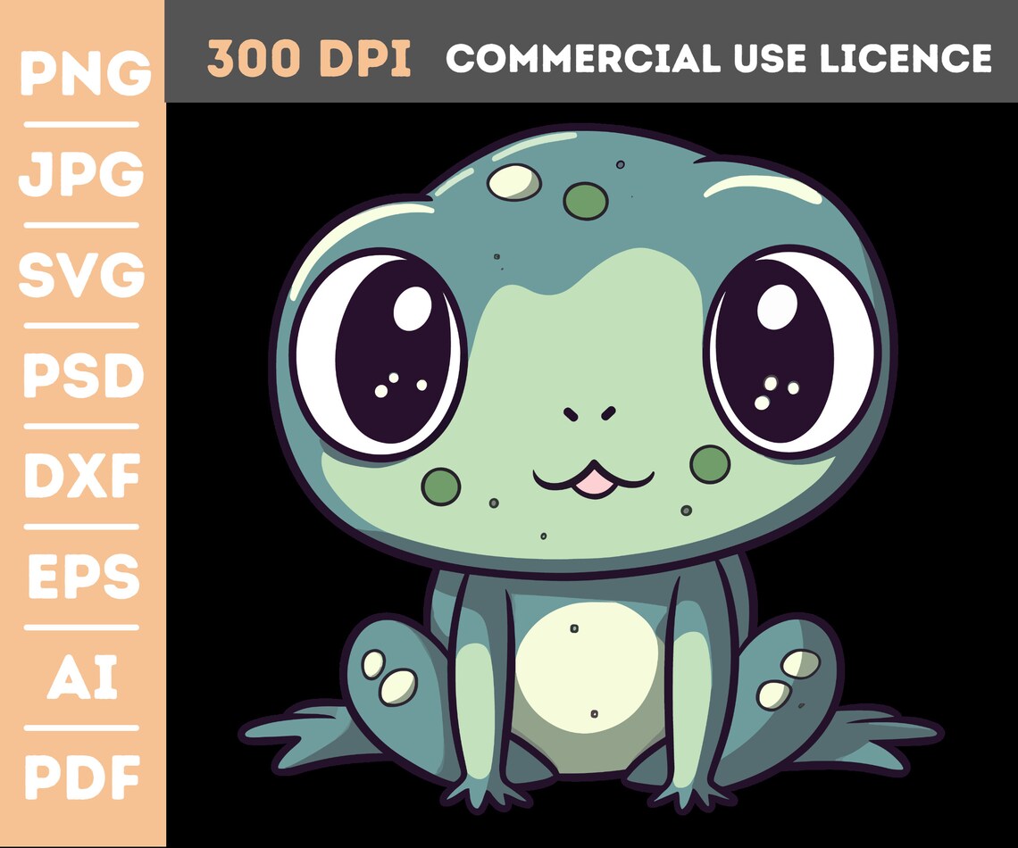 Kawaii Frog Clipart in Format Png Jpg Svg Pds Dxf Eps Ai Pdf Instant ...