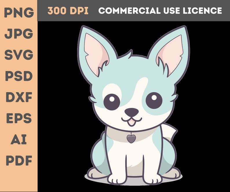 Kawaii Dogs Clipart in Format Png Jpg Svg Pds Dxf Eps Ai Pdf Instant ...