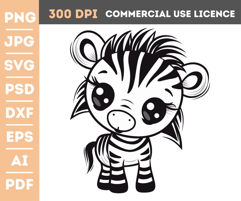 Kawaii Zebra Clipart in Format Png Jpg Svg Pds Dxf Eps Ai Pdf Instant ...