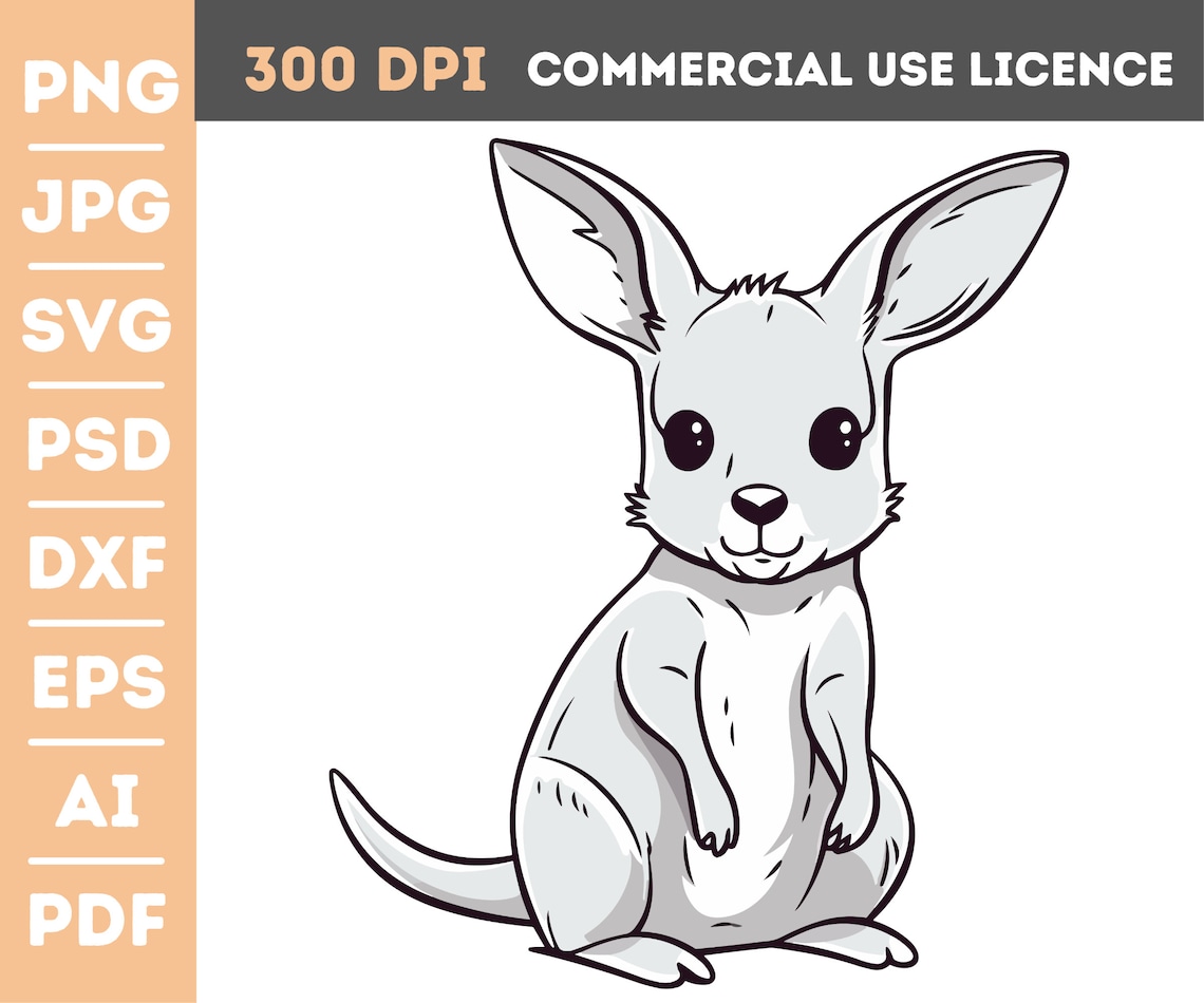 Kawaii Kangaroo Clipart in Format Png Jpg Svg Pds Dxf Eps Ai Pdf ...