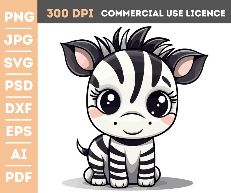 Kawaii Zebra Clipart in Format Png Jpg Svg Pds Dxf Eps Ai Pdf Instant ...