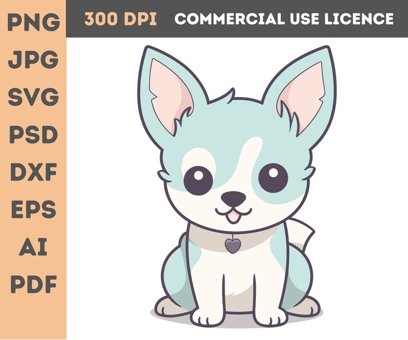 Kawaii Dogs Clipart in Format Png Jpg Svg Pds Dxf Eps Ai Pdf Instant ...