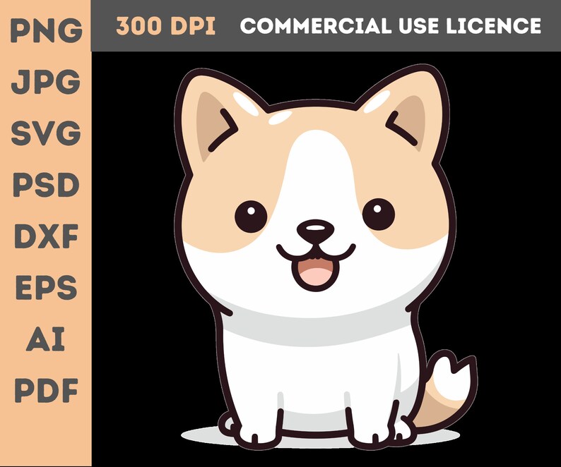 Kawaii Dogs Clipart in Format Png Jpg Svg Pds Dxf Eps Ai Pdf Instant ...