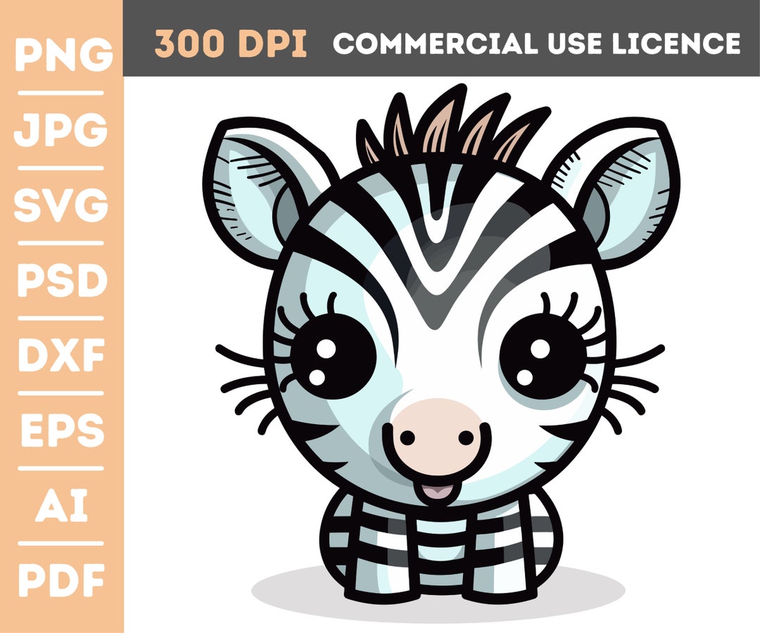 Kawaii Zebra Clipart in Format Png Jpg Svg Pds Dxf Eps Ai Pdf Instant ...