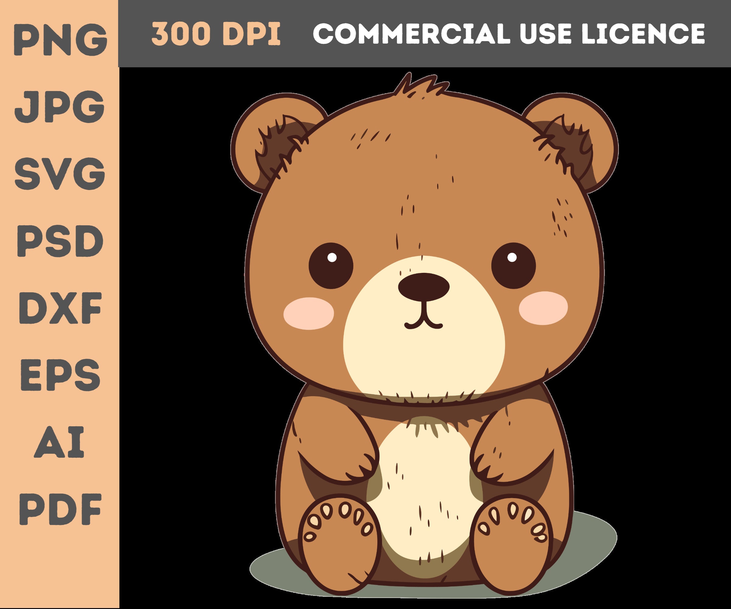 Cute Kawaii Bear Clipart in Format Png Jpg Svg Pds Dxf Eps Ai Pdf ...