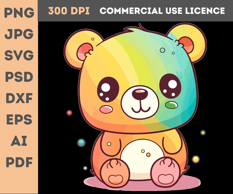 Cute Kawaii Bear Clipart in Format Png Jpg Svg Pds Dxf Eps Ai Pdf ...