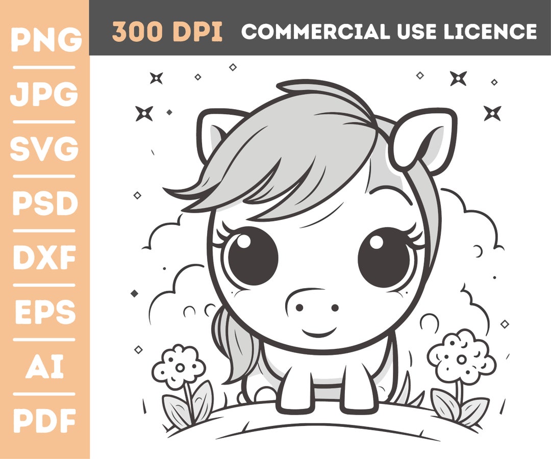 Kawaii Horses Clipart Im Kh39 Png Jpg Svg Pds Dxf Eps Ai Pdf Instant ...