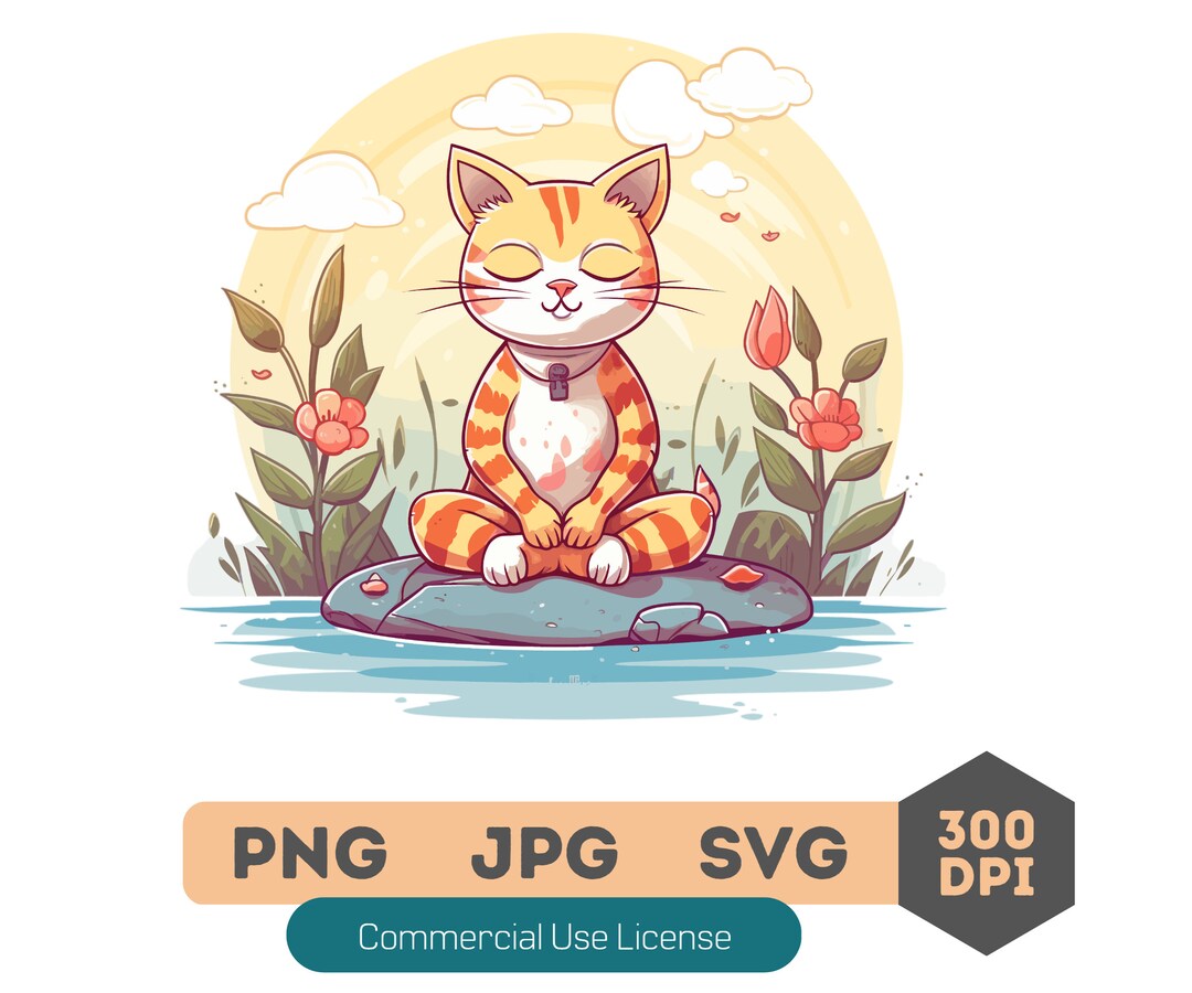 Premium Yoga Cat Clipart PNG JPG SVG Instant Download Commercial Use ...
