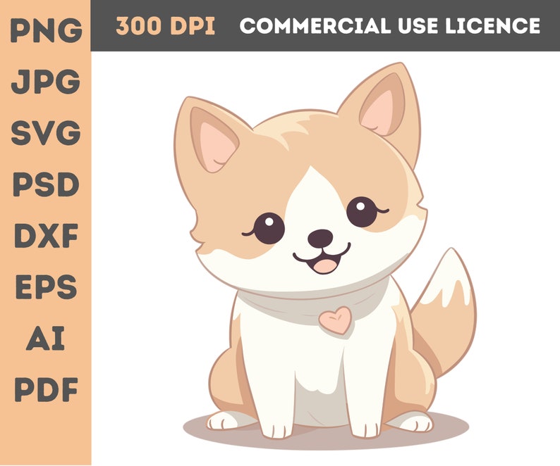 Kawaii Dogs Clipart in Format Png Jpg Svg Pds Dxf Eps Ai Pdf Instant ...