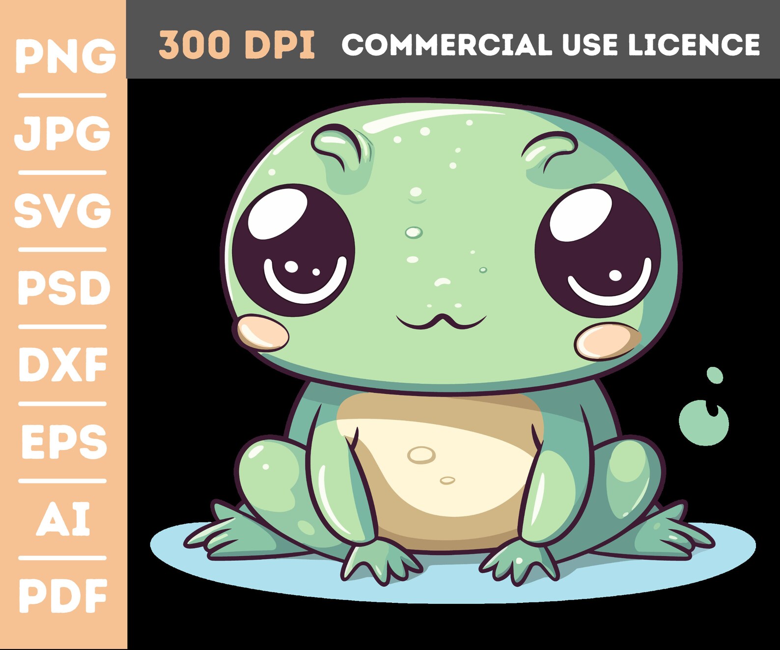 Kawaii Frog Clipart in Format Png Jpg Svg Pds Dxf Eps Ai Pdf Instant ...