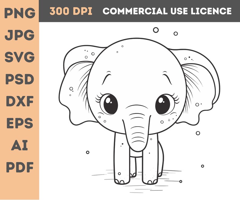 Kawaii Elephant Clipart in Format - Png Jpg Svg Pds Dxf Eps Ai Pdf ...