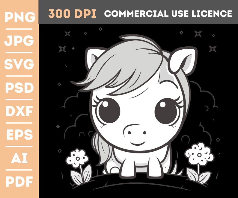 Kawaii Horses Clipart Im Kh39 Png Jpg Svg Pds Dxf Eps Ai Pdf Instant ...