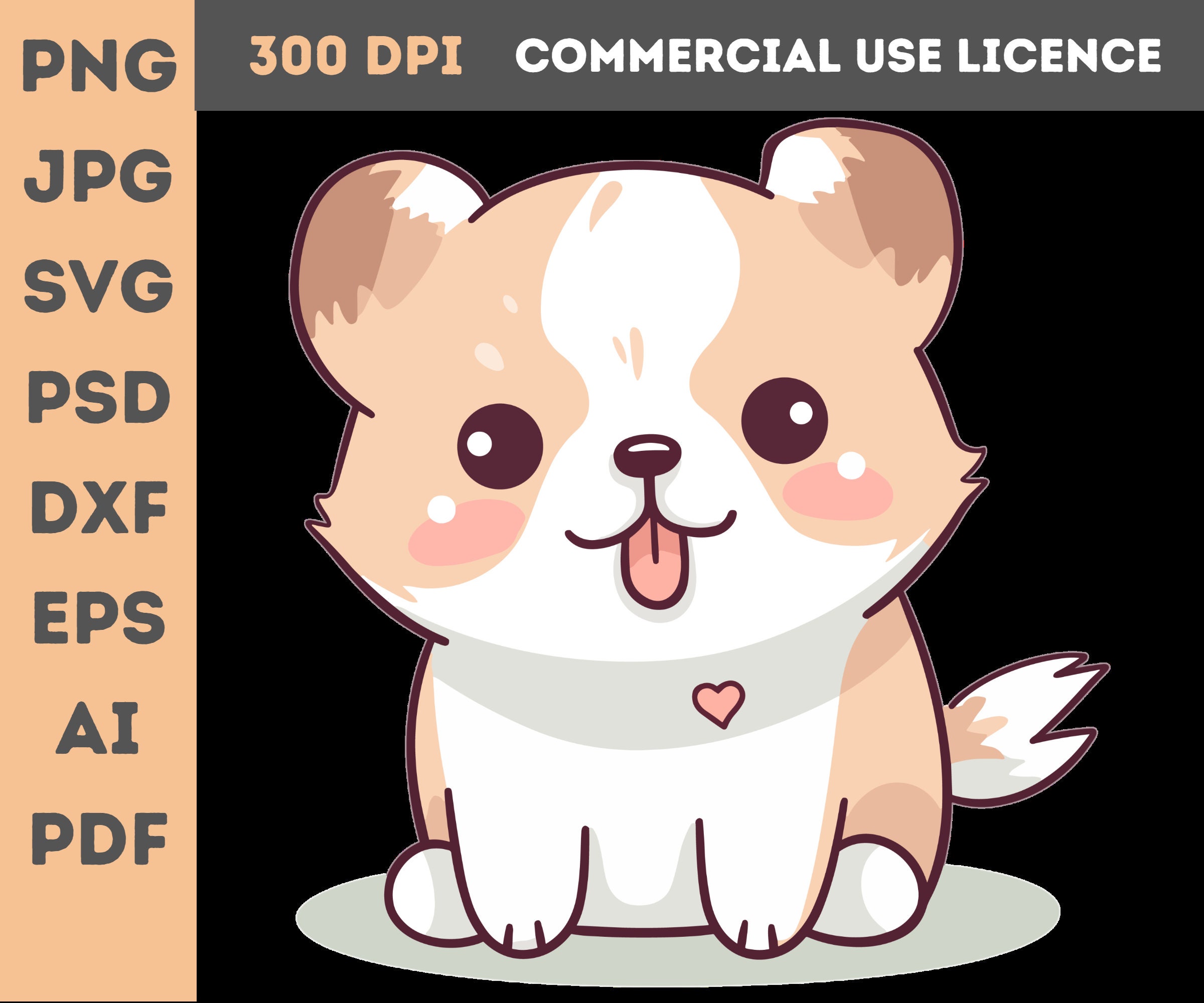 Kawaii Dogs Clipart in Format Png Jpg Svg Pds Dxf Eps Ai Pdf Instant ...