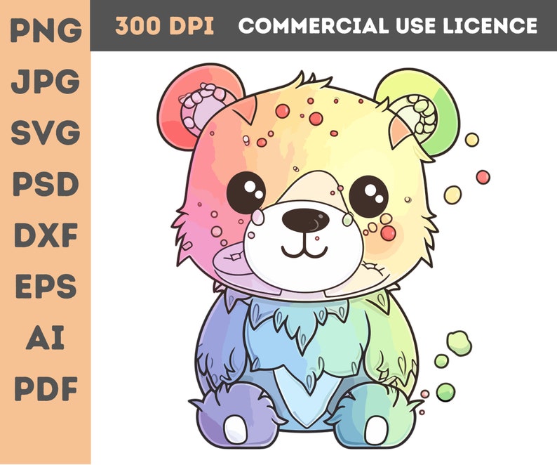 Cute Kawaii Bear Clipart in Format Png Jpg Svg Pds Dxf Eps Ai Pdf ...