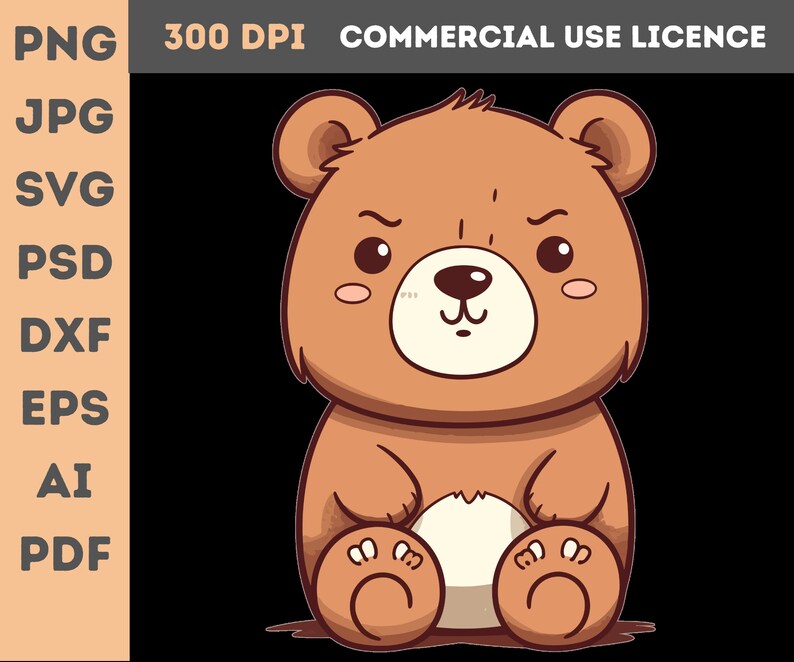 Cute Kawaii Bear Clipart in Format Png Jpg Svg Pds Dxf Eps Ai Pdf ...