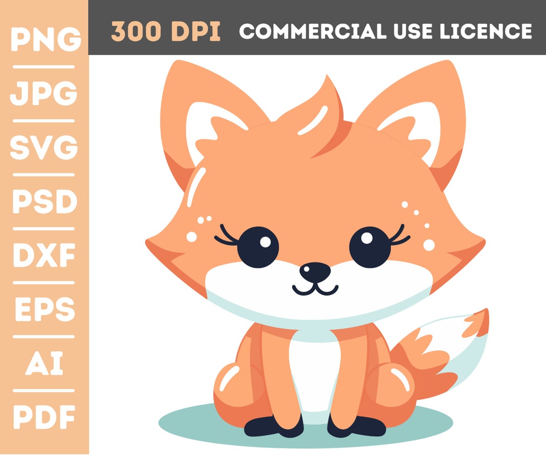 Kawaii Fox Clipart in Format Png Jpg Svg Pds Dxf Eps Ai Pdf Instant ...