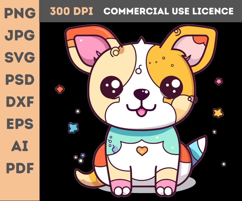 Kawaii Dogs Clipart in Format Png Jpg Svg Pds Dxf Eps Ai Pdf Instant ...