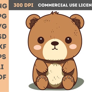 Cute Kawaii Bear Clipart in Format Png Jpg Svg Pds Dxf Eps Ai Pdf ...