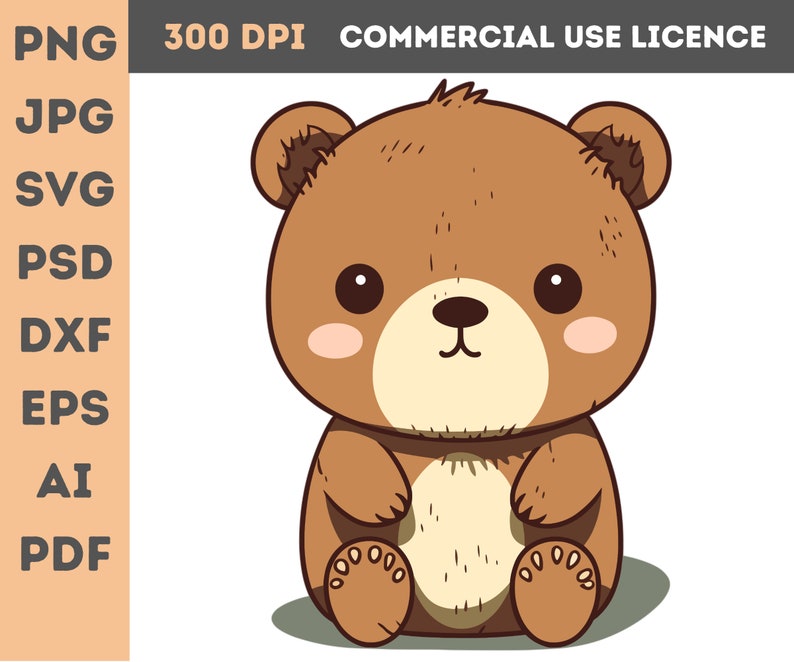 Cute Kawaii Bear Clipart in Format Png Jpg Svg Pds Dxf Eps Ai Pdf ...
