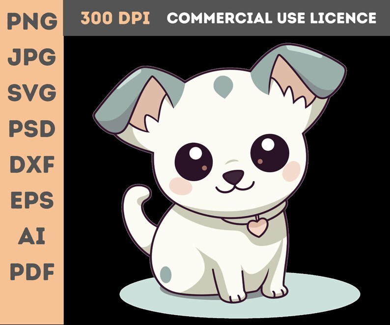 Kawaii Dogs Clipart in Format Png Jpg Svg Pds Dxf Eps Ai Pdf Instant ...