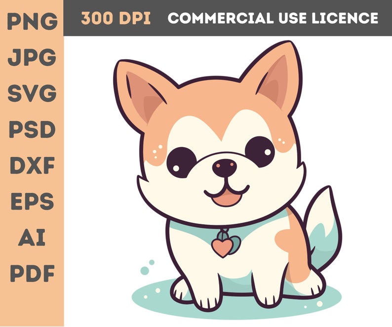 Kawaii Dogs Clipart in Format Png Jpg Svg Pds Dxf Eps Ai Pdf Instant ...