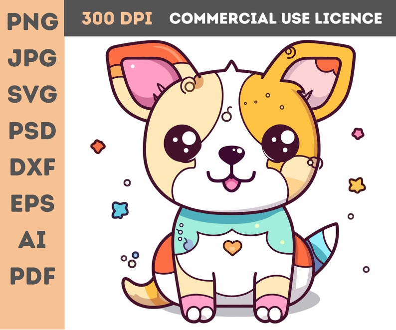 Kawaii Dogs Clipart in Format Png Jpg Svg Pds Dxf Eps Ai Pdf Instant ...