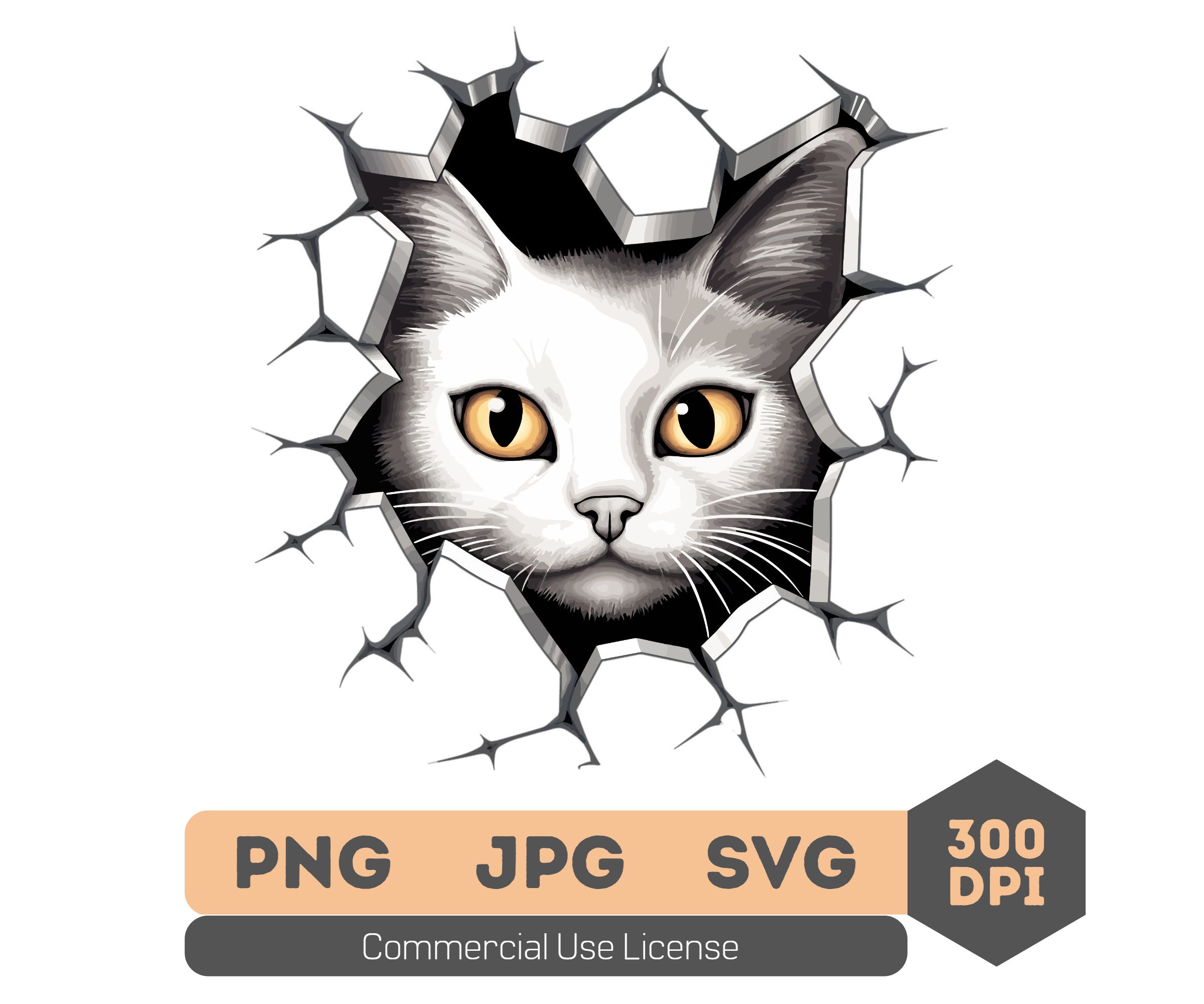 Peekaboo Cat in Broken Wall Clipart PNG JPG SVG Instant Download ...