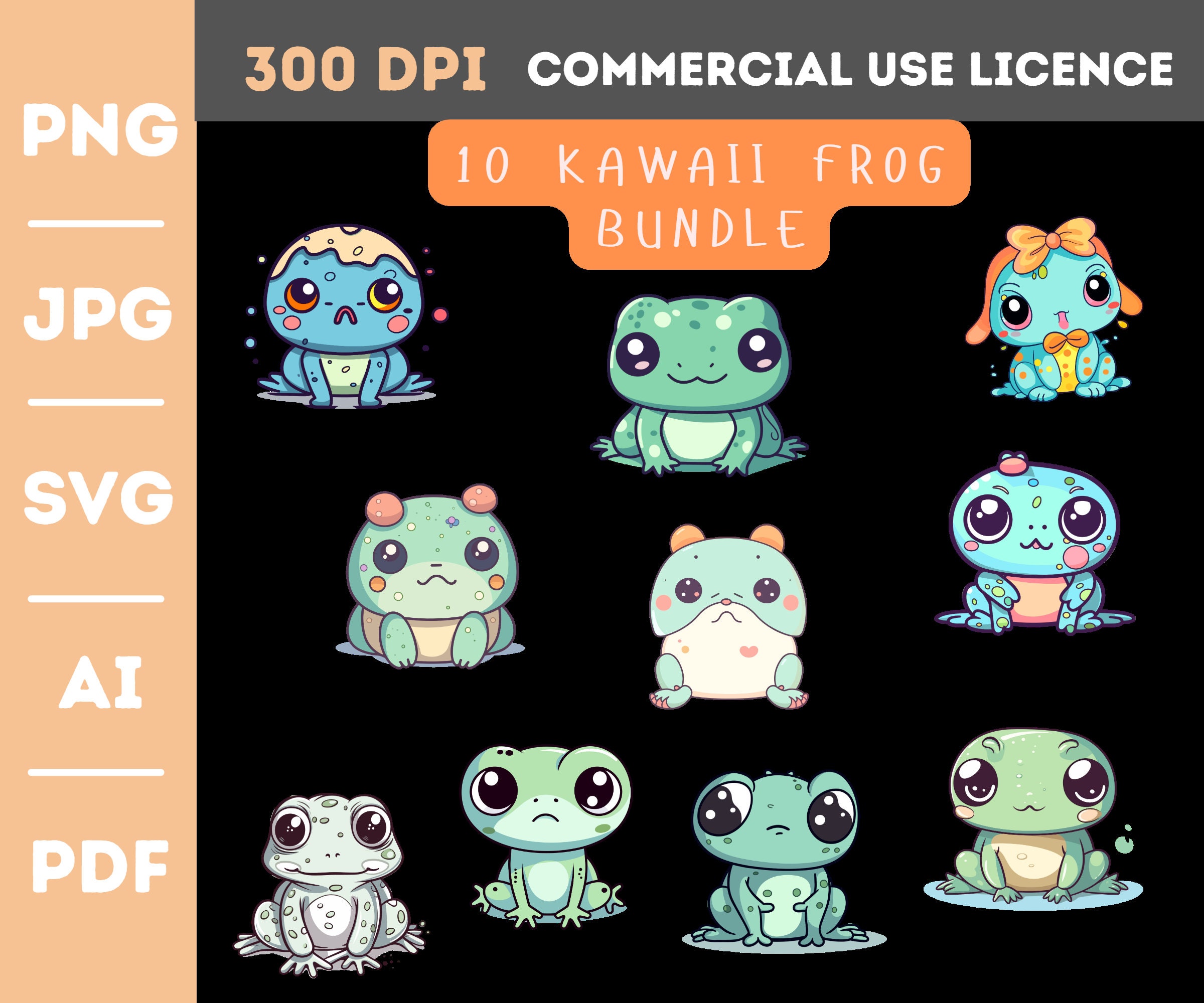 Kawaii Frog Bundle Cliparts in Format Png Jpg Svg Ai Pdf Instant ...