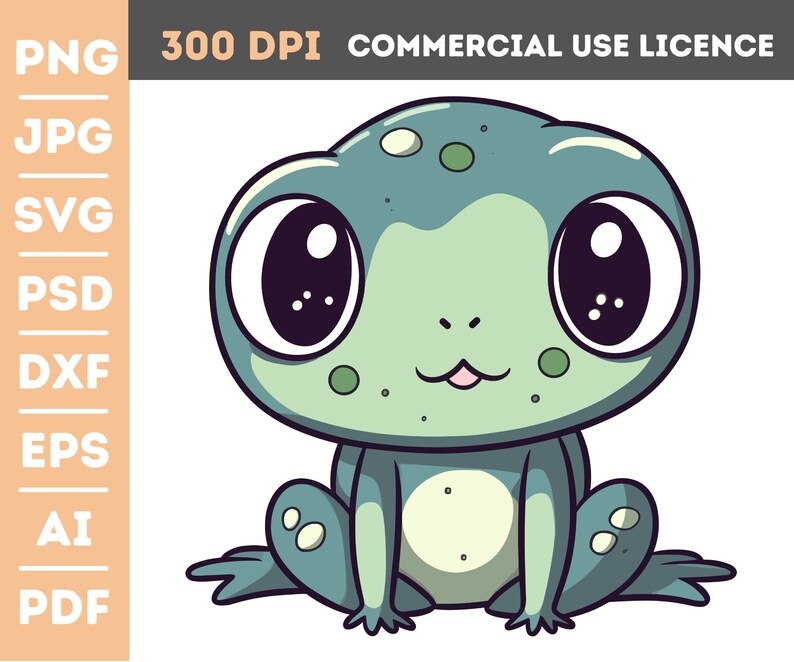 Kawaii Frog Clipart in Format Png Jpg Svg Pds Dxf Eps Ai Pdf Instant ...